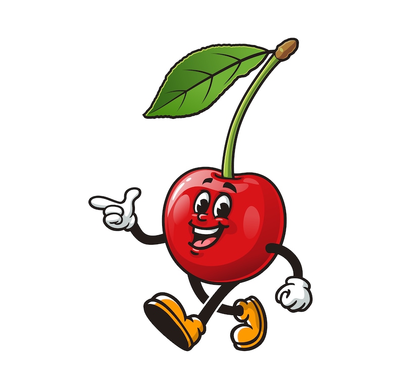 Walking Cherry Cartoon Mascot Illustration Character Vector Clip-art ...