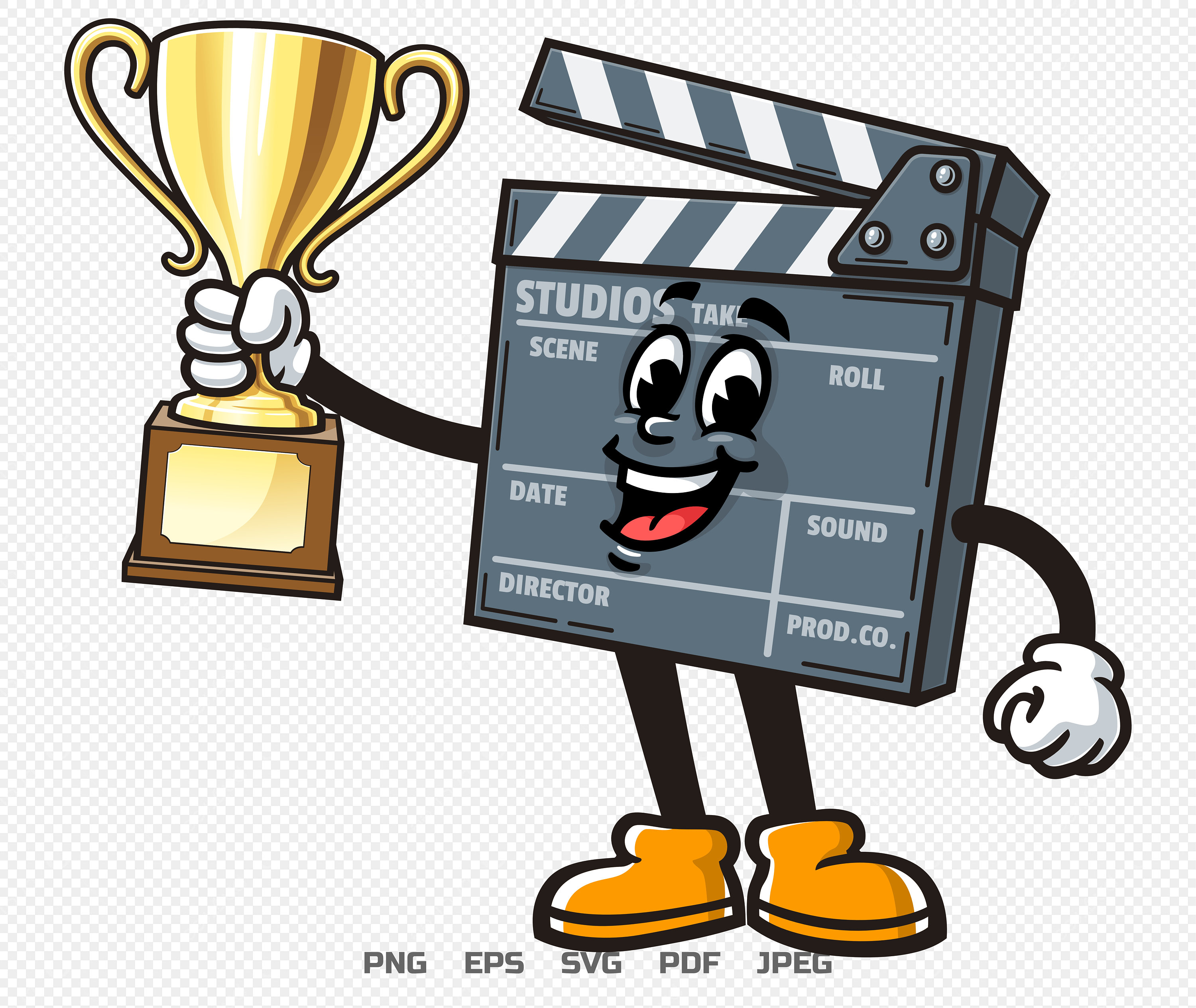 Clapperboard is Holding a Trophy, Clapperboard, Movie, Cartoon Mascot ...