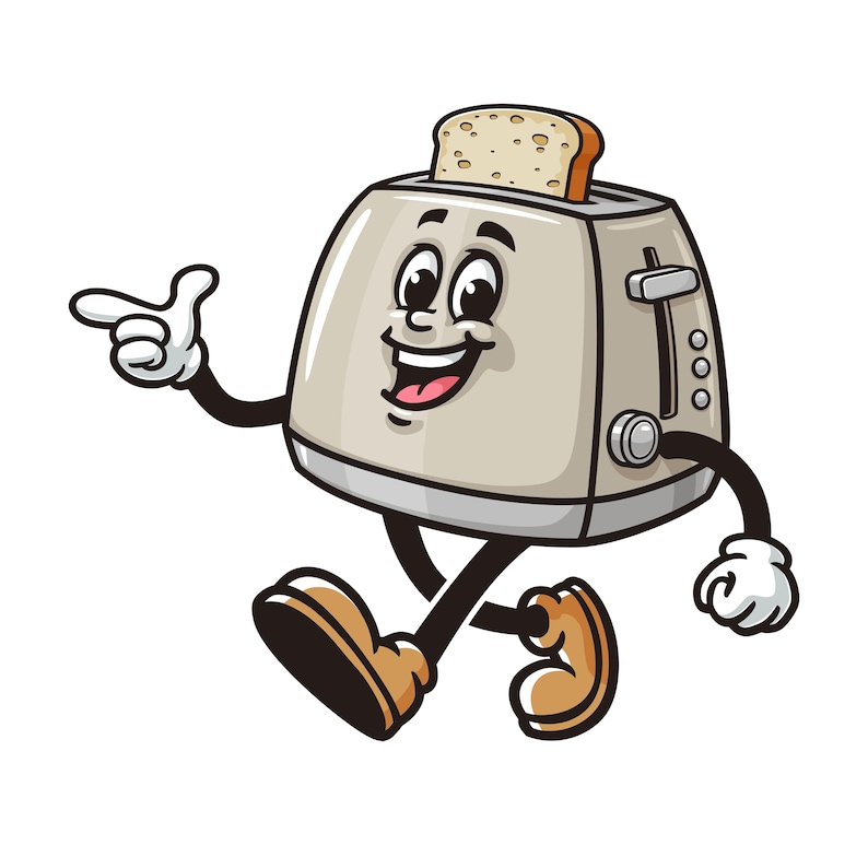 Walking Toaster Cartoon Mascot Illustration Character Vector Clip-art ...
