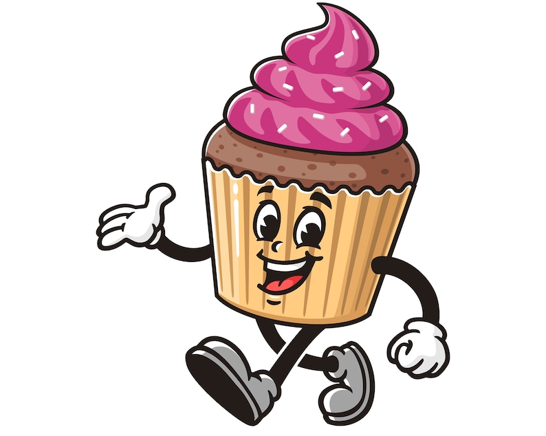 Walking Cupcake Cartoon Mascot Illustration Design Character Vector - Etsy