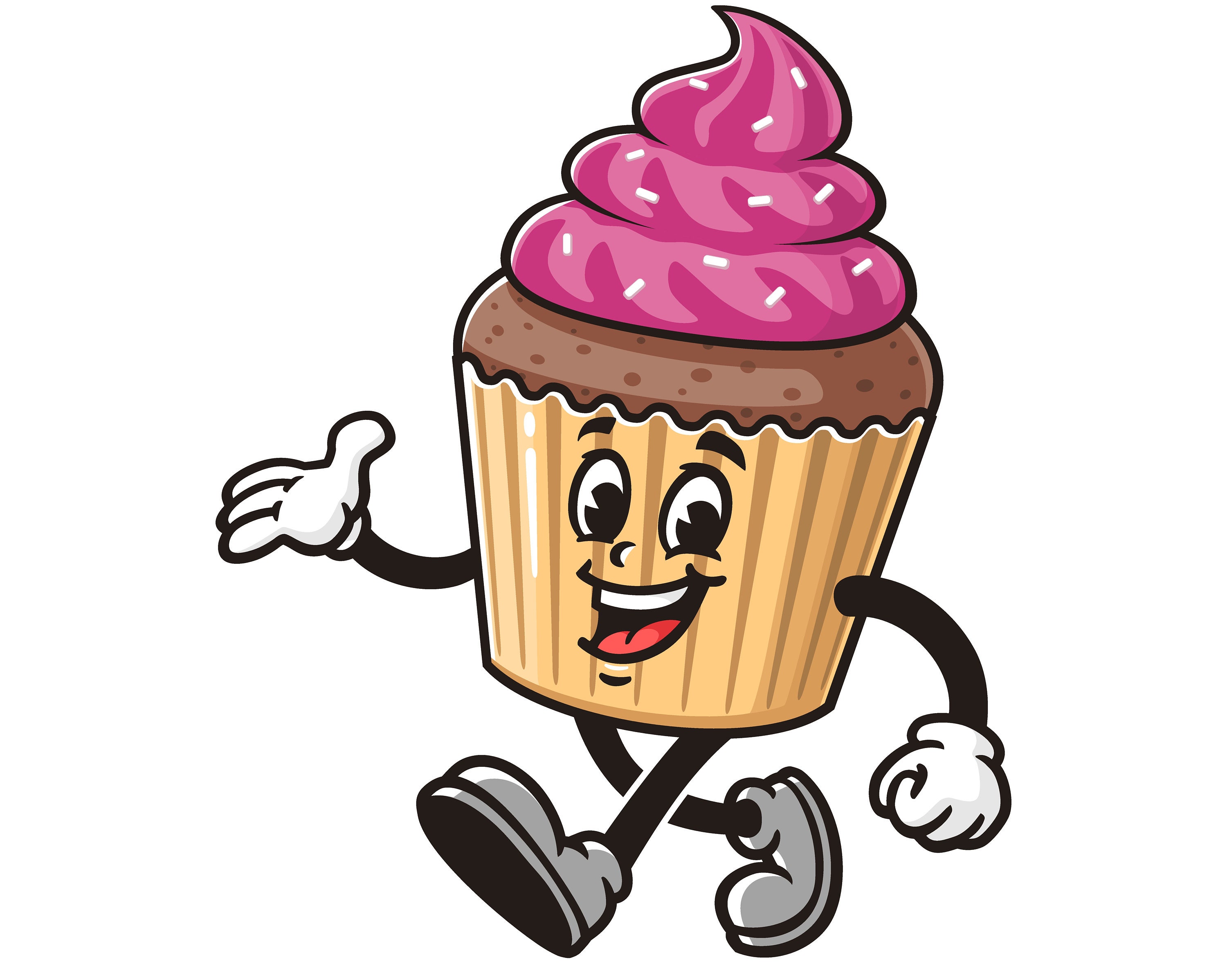Walking Cupcake Cartoon Mascot Illustration Design Character Vector - Etsy