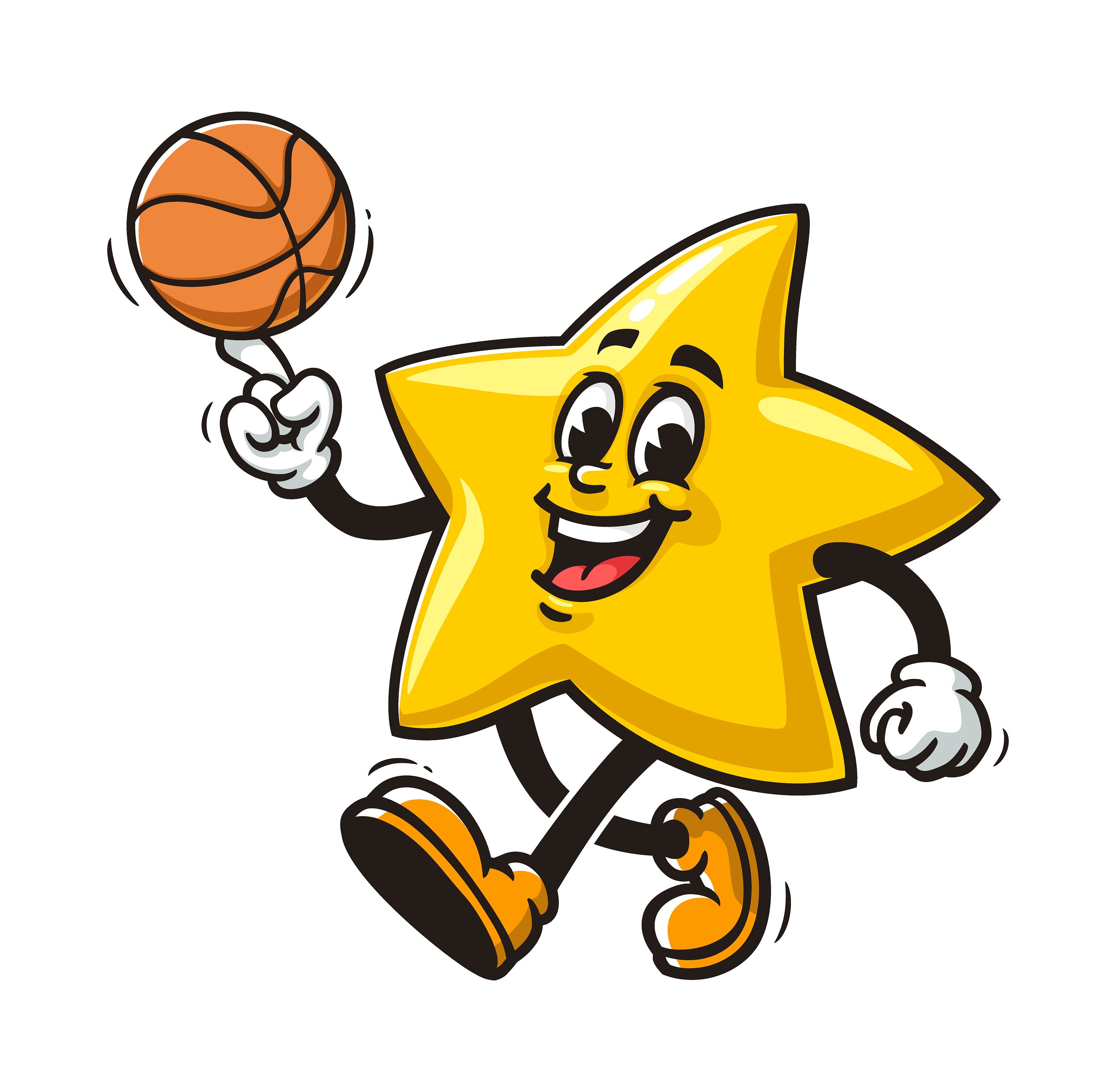 Star Playing Basketball, Star Cartoon Mascot Illustration Character ...