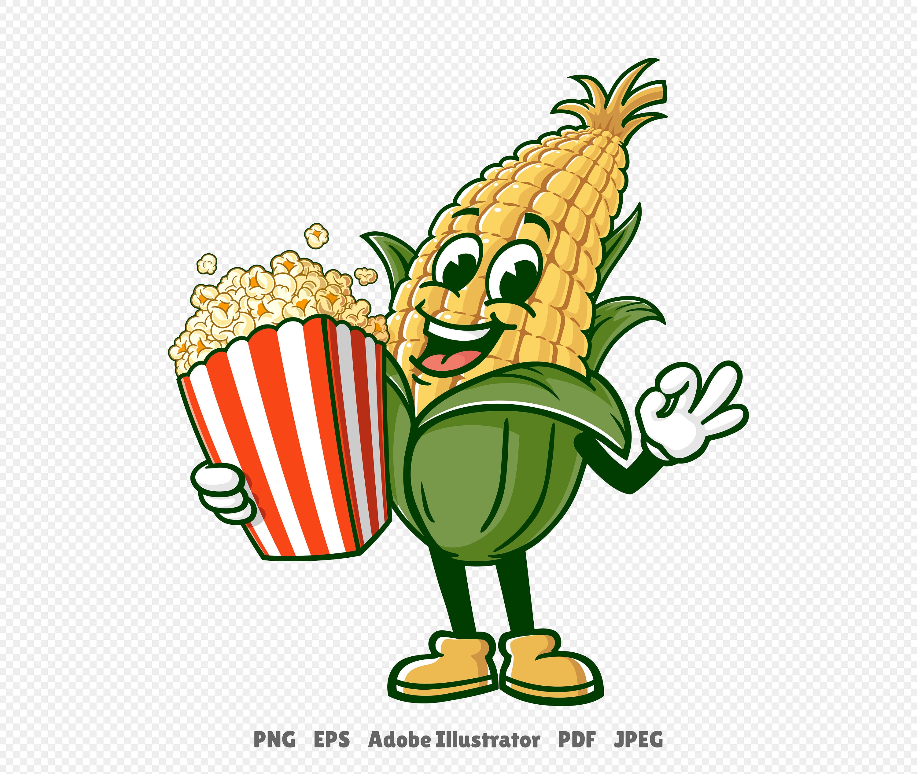 CORN With Popcorn Cartoon Mascot Illustration Character Vector Clip-art ...
