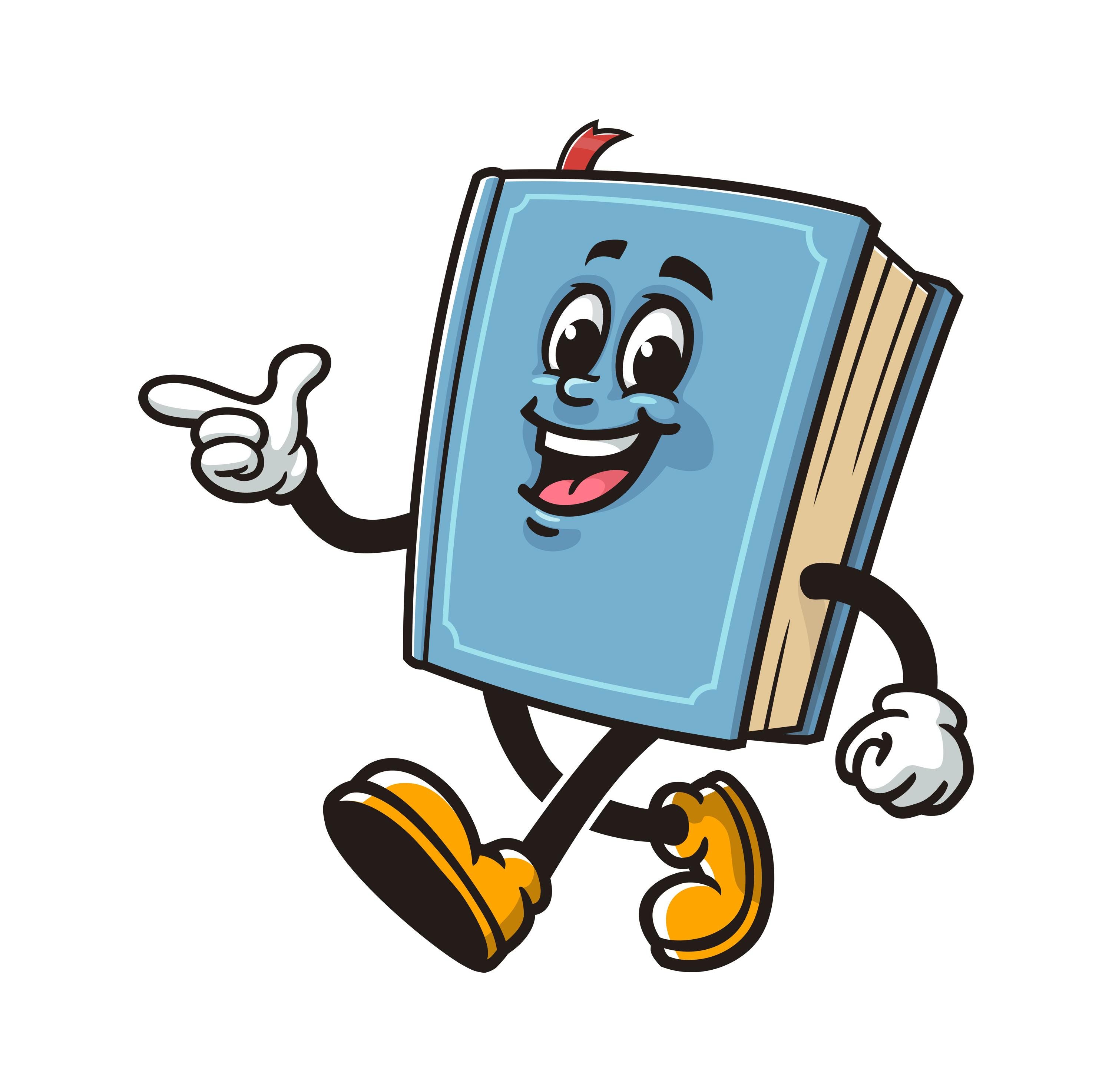 Walking Book Cartoon Mascot Illustration Character Vector Clip-art Hand ...