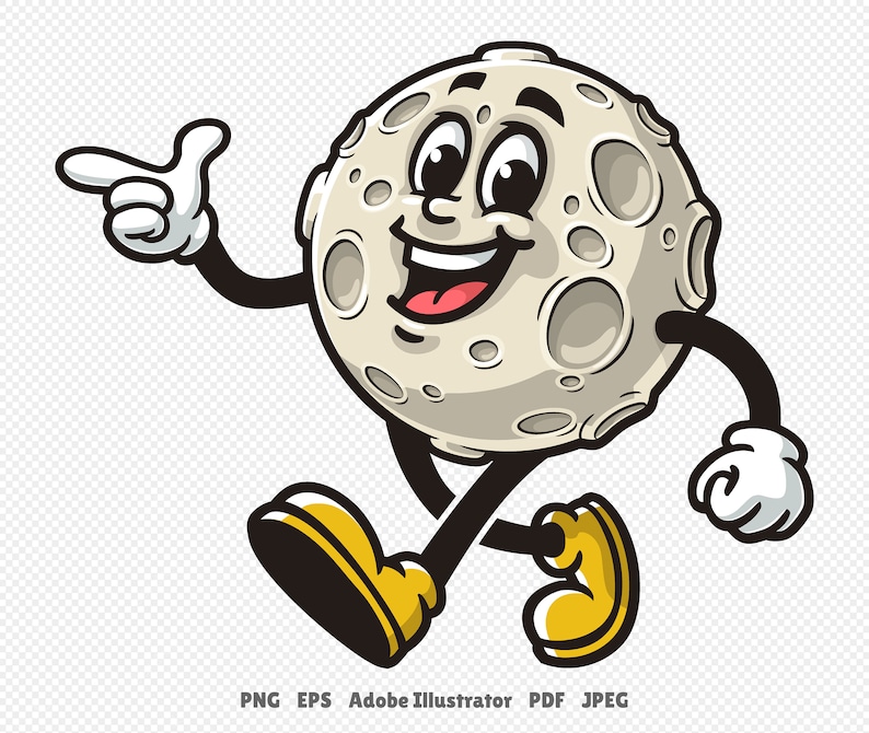 Walking Moon Cartoon Mascot Illustration Character Vector Clip-art Hand ...