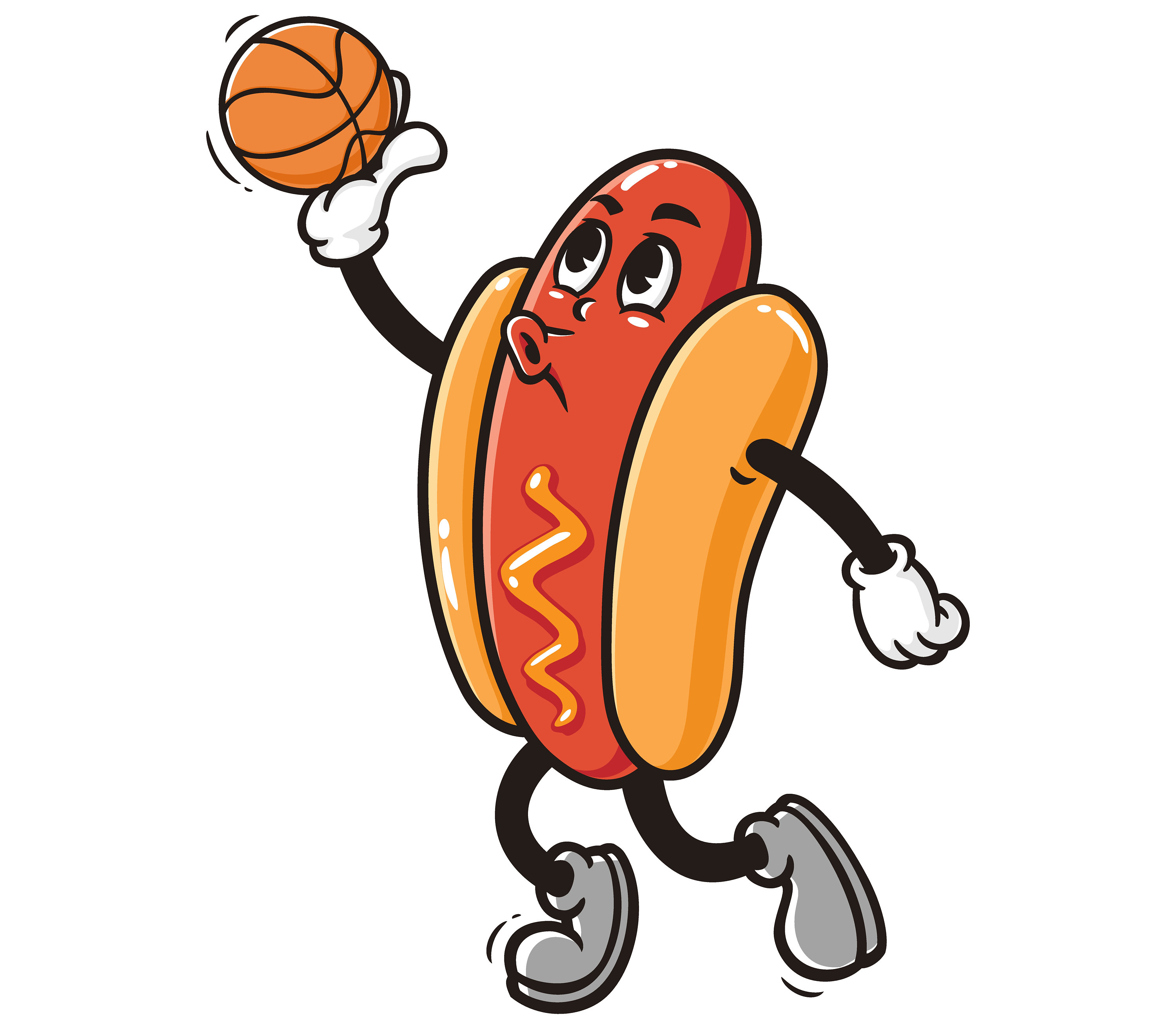 Hot Dog Playing Basketball Slam Dunk Cartoon Mascot Illustration Design ...