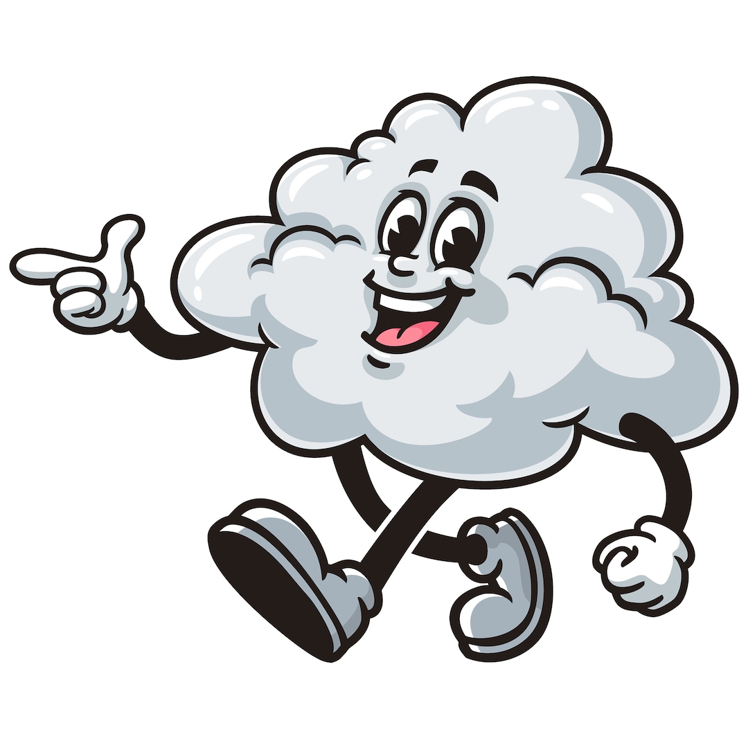 Walking Cloud Cartoon Mascot Illustration Character Vector Clip-art ...