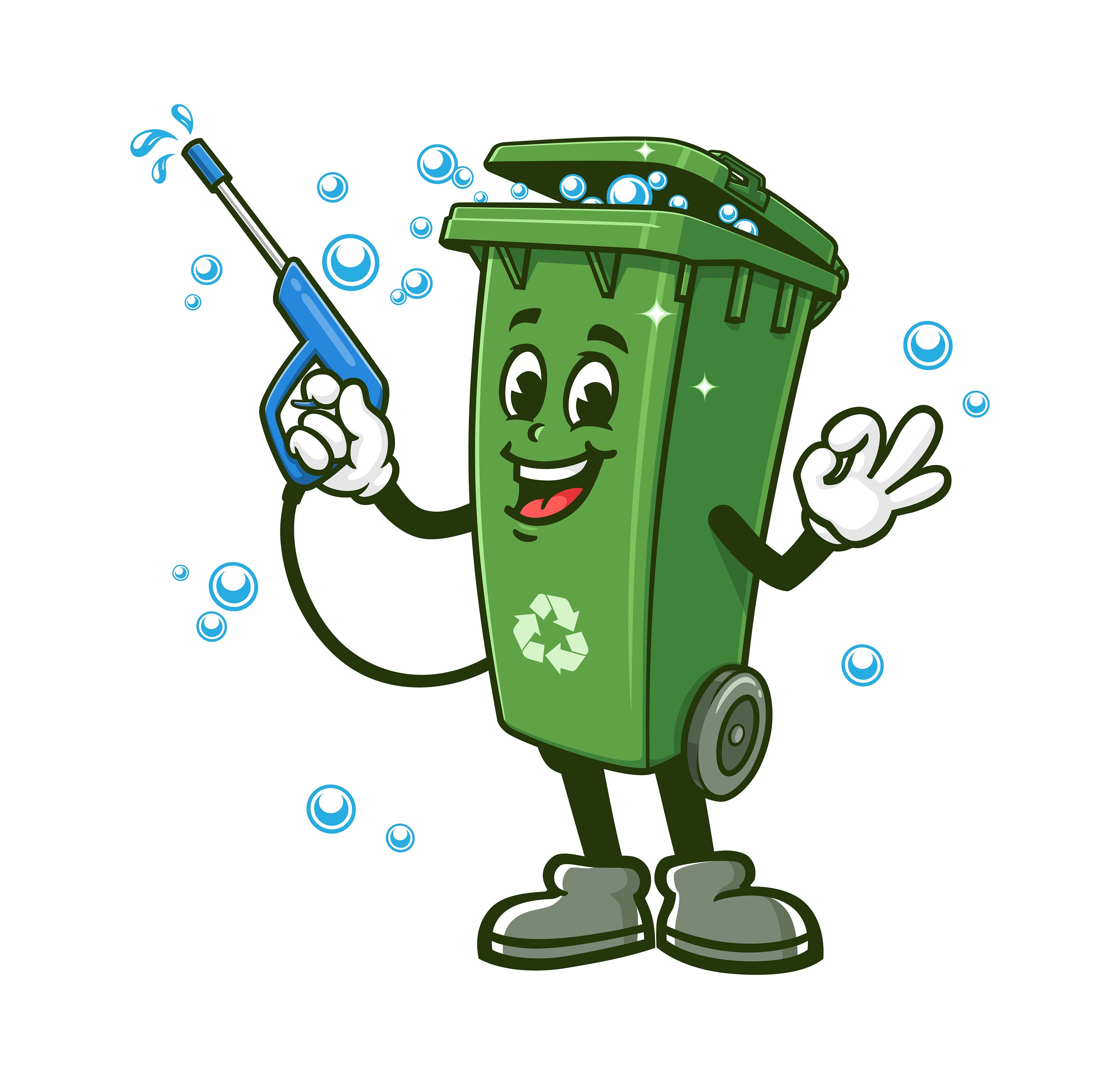 Trash Bin Garbage Bin Cleaner Service Cartoon Mascot Illustration ...