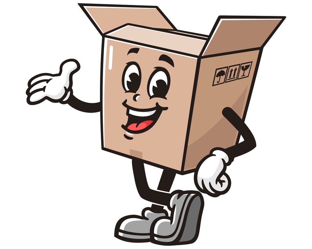 Cardboard Box Cartoon Mascot Illustration Design Character Vector - Etsy