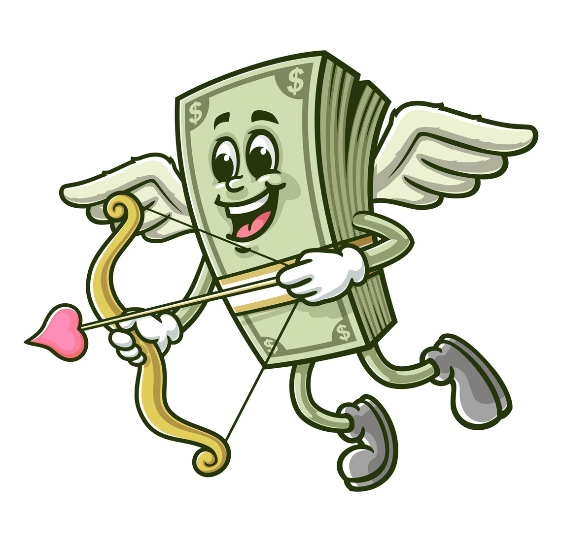 Money Cash With Cupid Style, Cartoon Character Mascot Illustration ...
