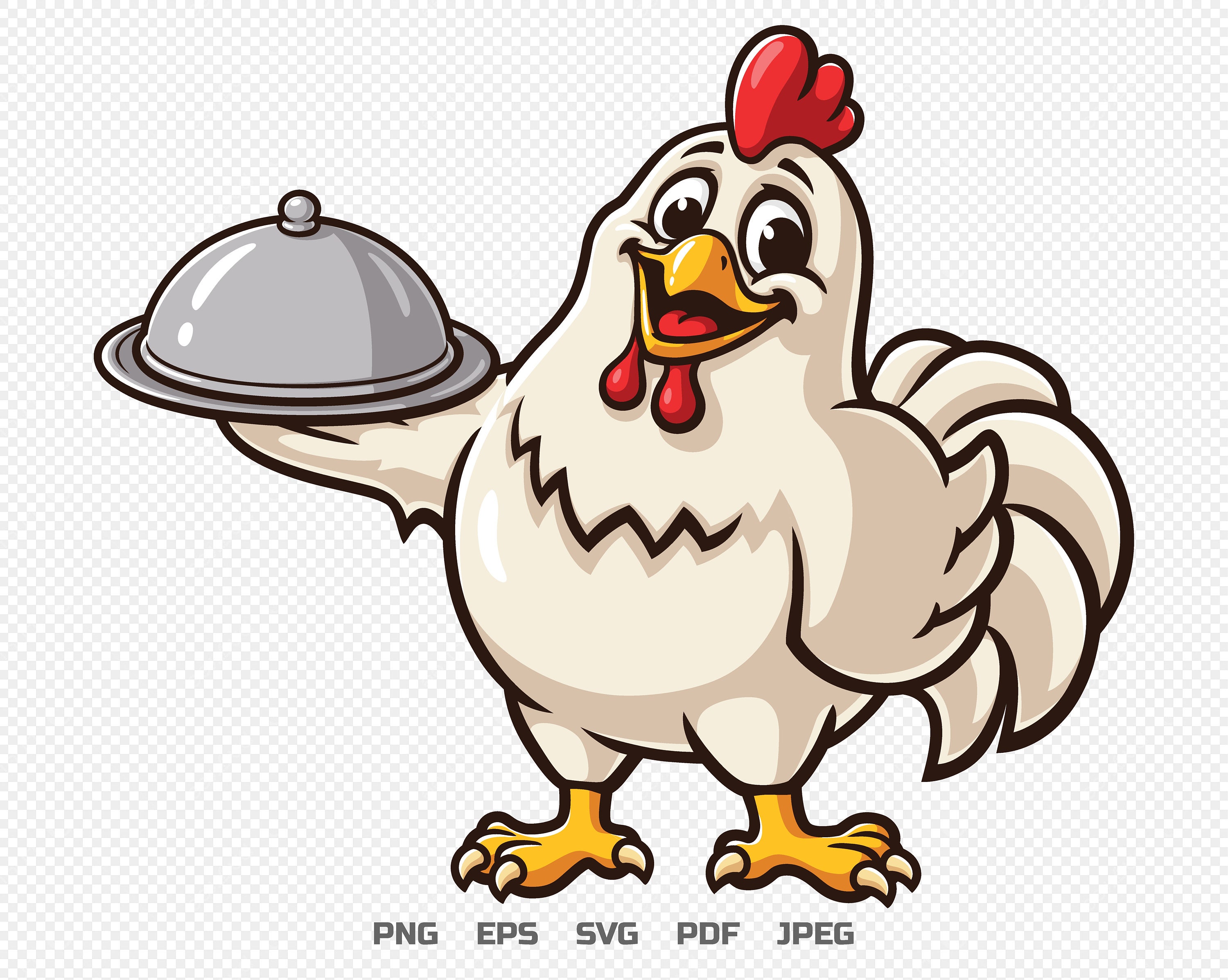 Chicken Holding a Serving Tray, Cartoon Mascot Illustration Character ...