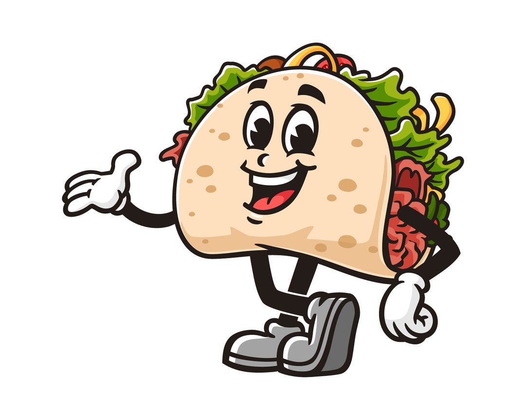 Taco Cartoon Mascot Illustration Design Character Vector - Etsy
