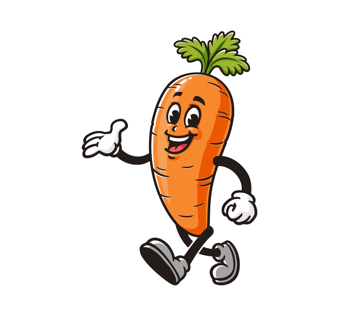 Walking Carrot Cartoon Mascot Illustration Character Vector Clip Art Hand Drawn Design - Etsy