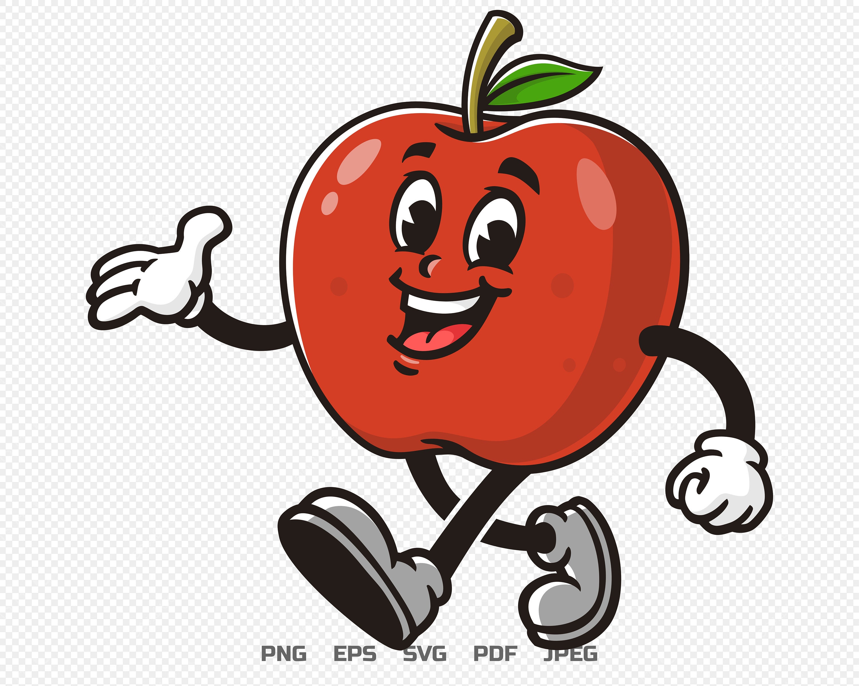 Walking Apple Cartoon Mascot Illustration Design Character Vector - Etsy