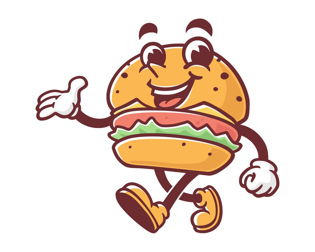 Walking Burger Cartoon Mascot Illustration Design Character - Etsy