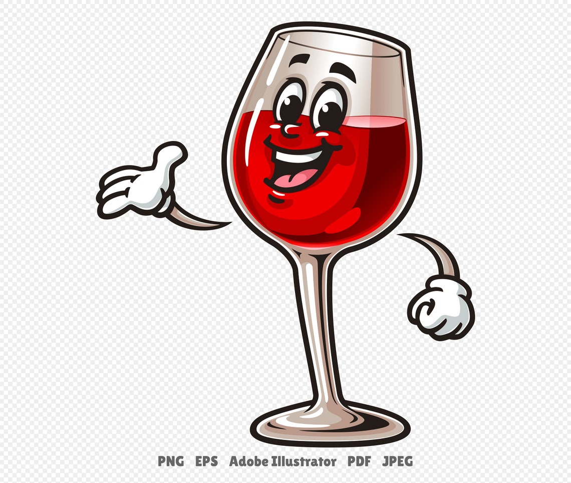 Wine Glass Cartoon Mascot Illustration Character Vector Clip-art Hand ...