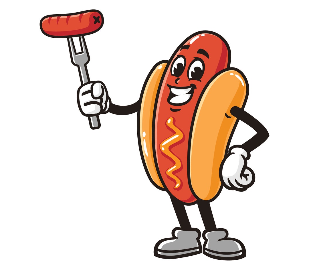 Hot Dog With Sausage Fork Cartoon Mascot Illustration Design Character ...