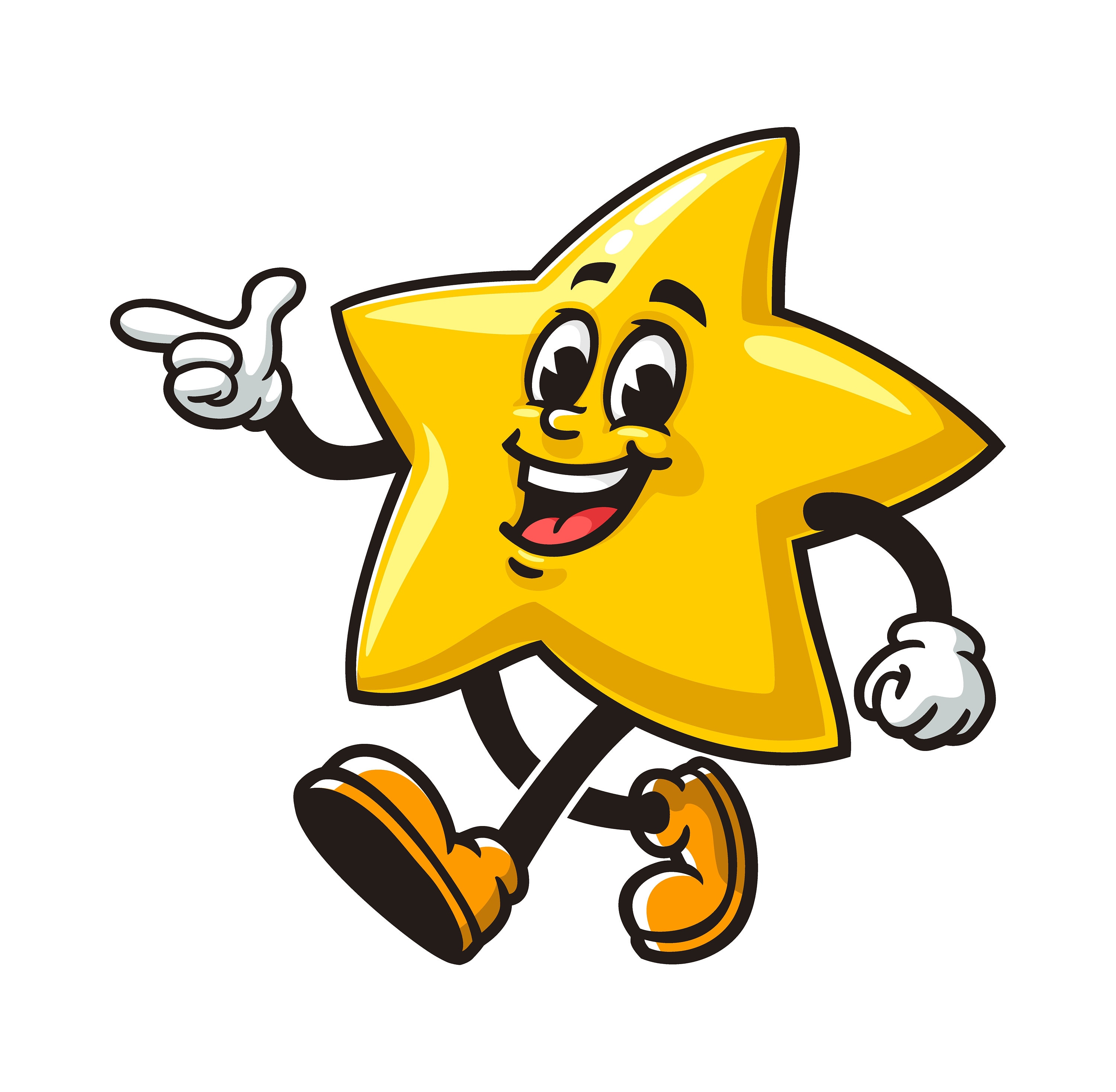 Walking Star Cartoon Mascot Illustration Character Vector Clip-art Hand ...