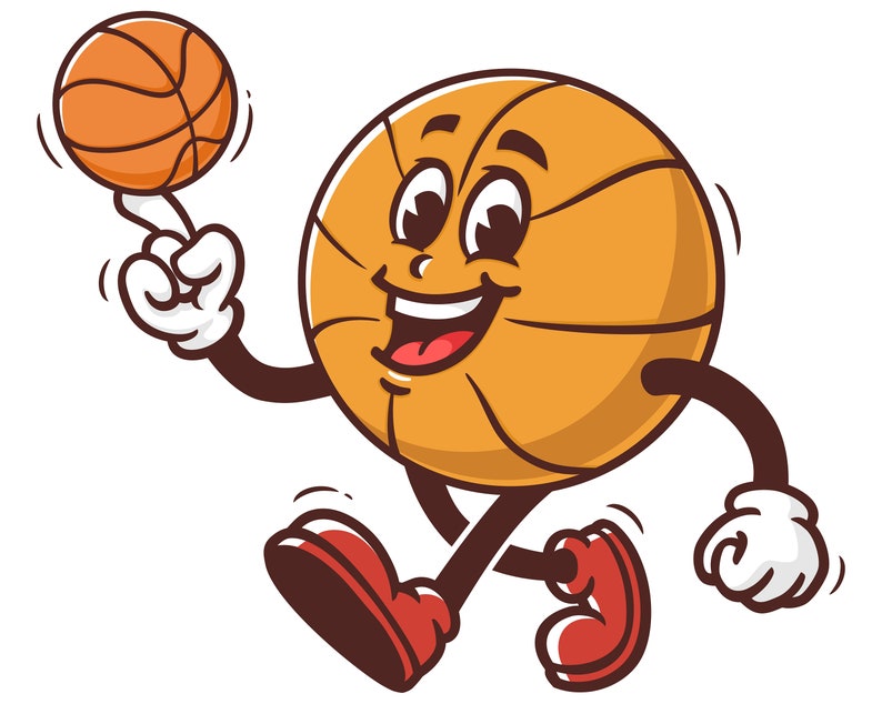 Walking Basketball Cartoon Mascot Illustration Design Character Vector ...