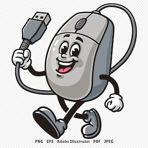 Computer Mouse Holding USB Cable, Computer Mouse Cartoon Mascot ...