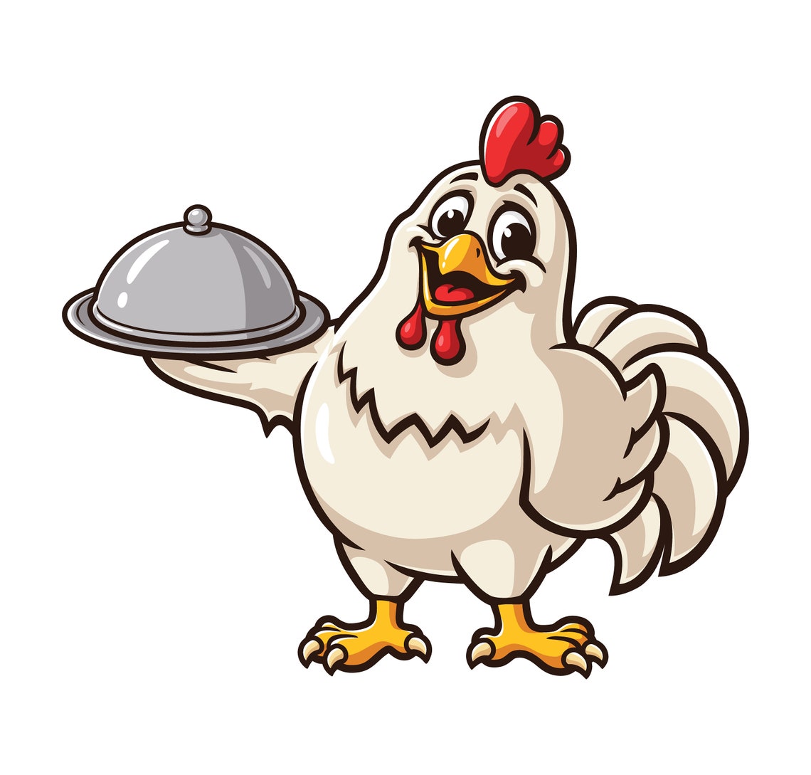 Chicken Holding a Serving Tray, Cartoon Mascot Illustration Character ...