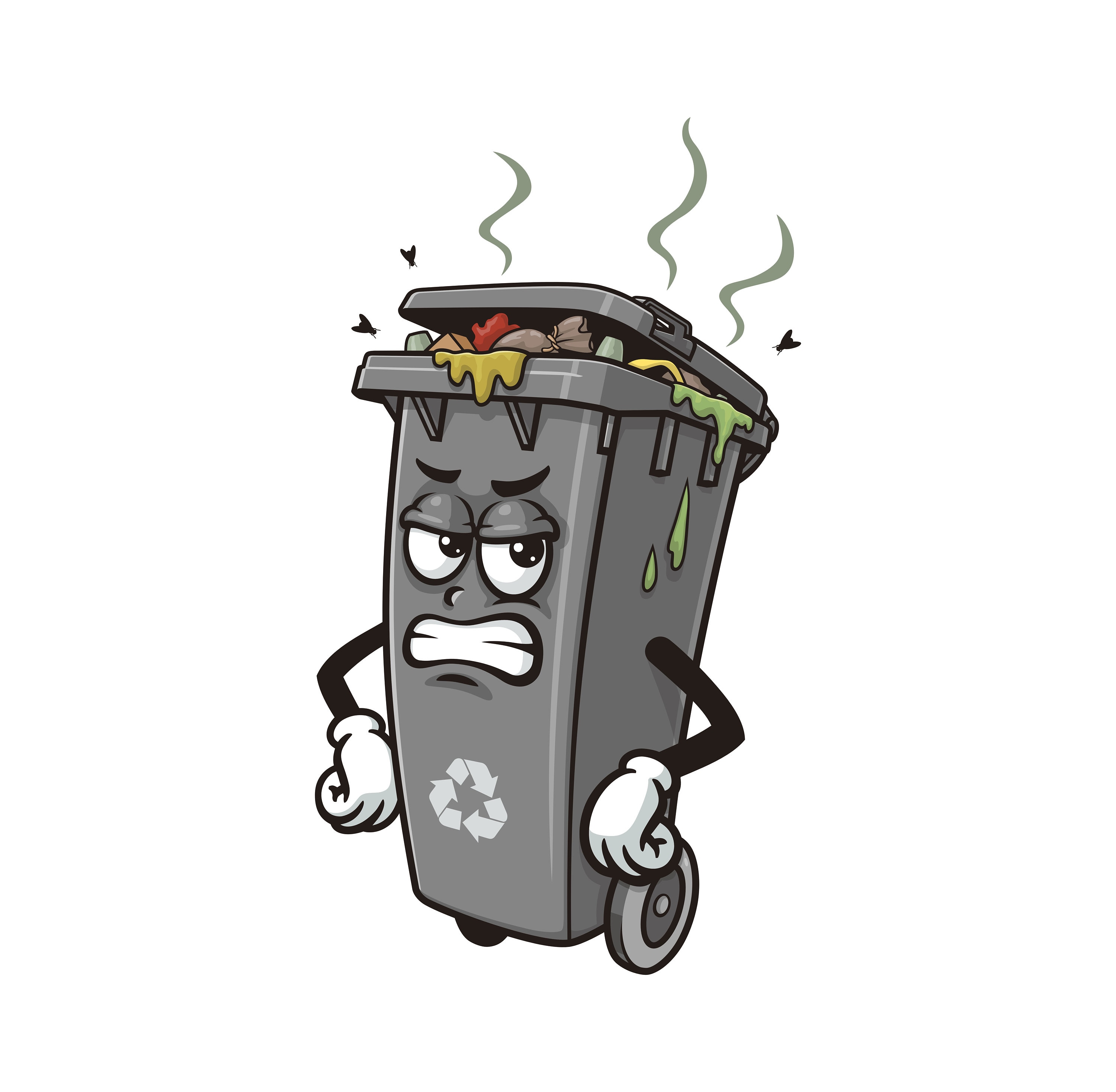 Grumpy Dirty Trash Bin, Garbage Bin, Trash Can, Cartoon Mascot ...