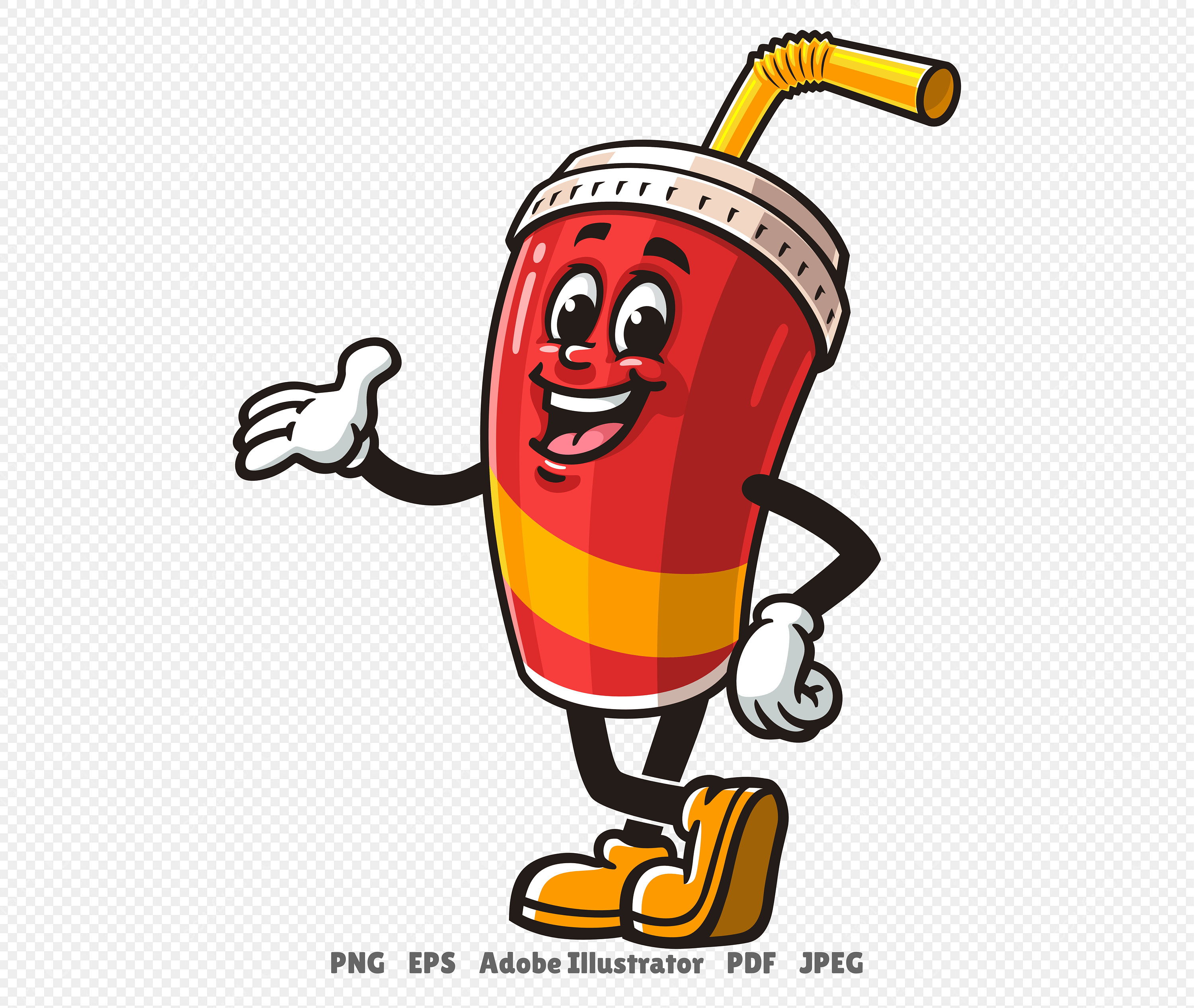 Soft Drink Cup With Straw, Cartoon Mascot Illustration Character Vector ...