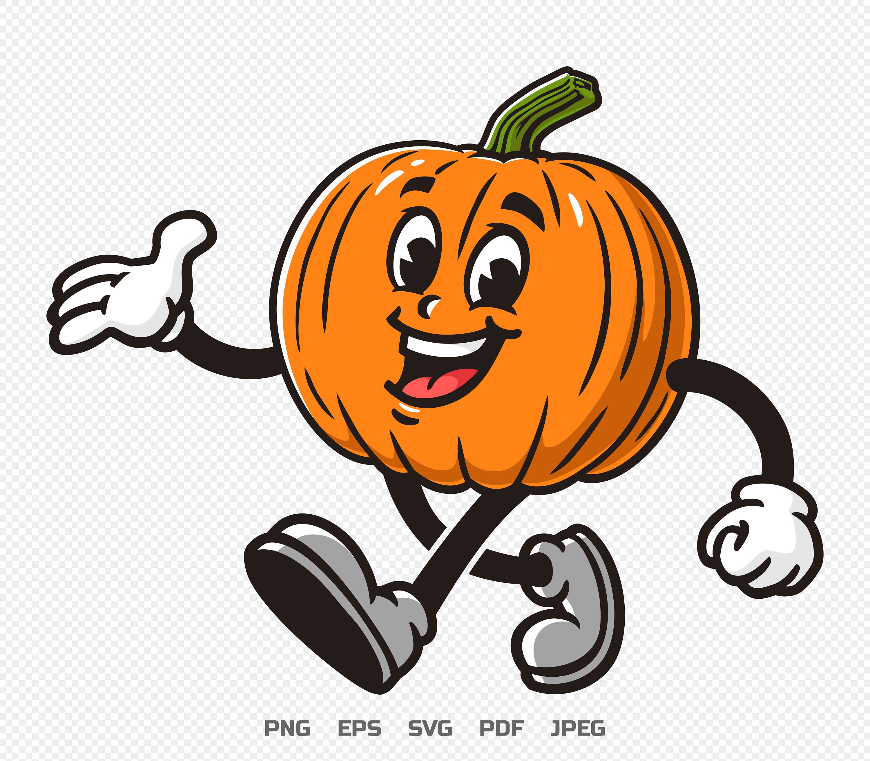 Walking Pumpkin Vintage Cartoon Mascot Illustration Design Character ...