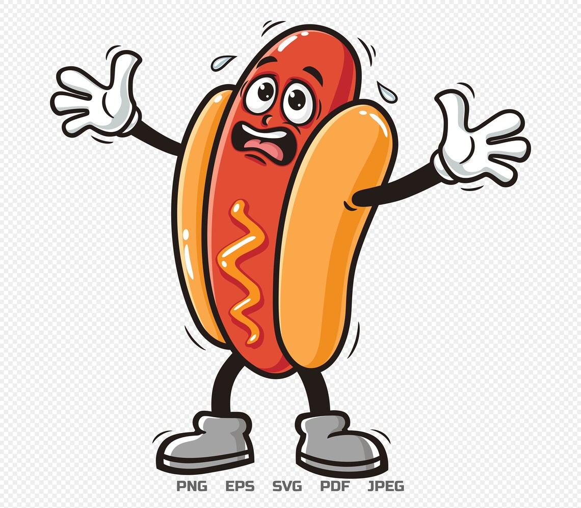 Panic Hot Dog Sausage Cartoon Mascot Illustration Character Vector Clip ...
