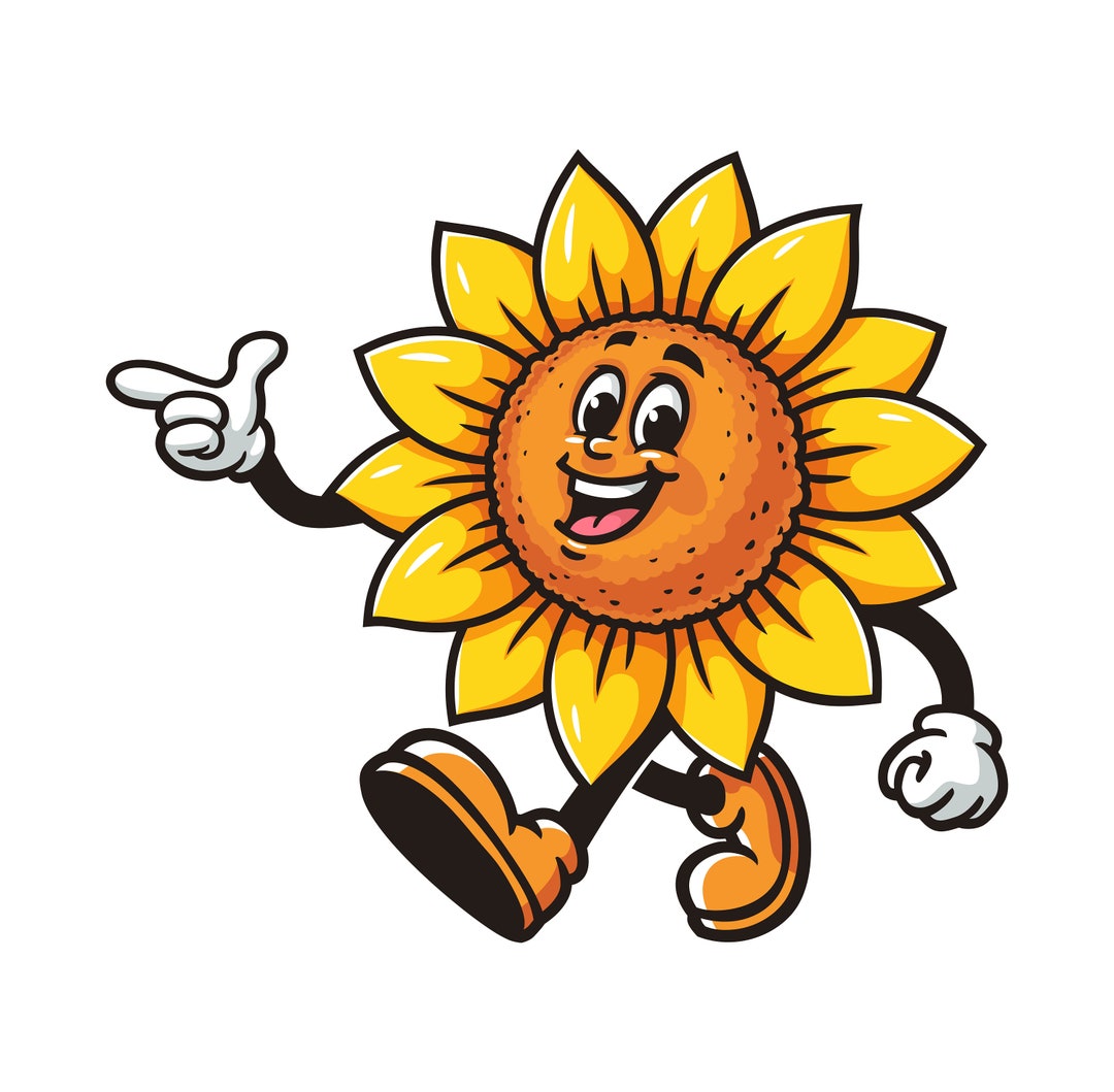 Walking Sunflower Cartoon Mascot Illustration Character Vector Clip-art ...