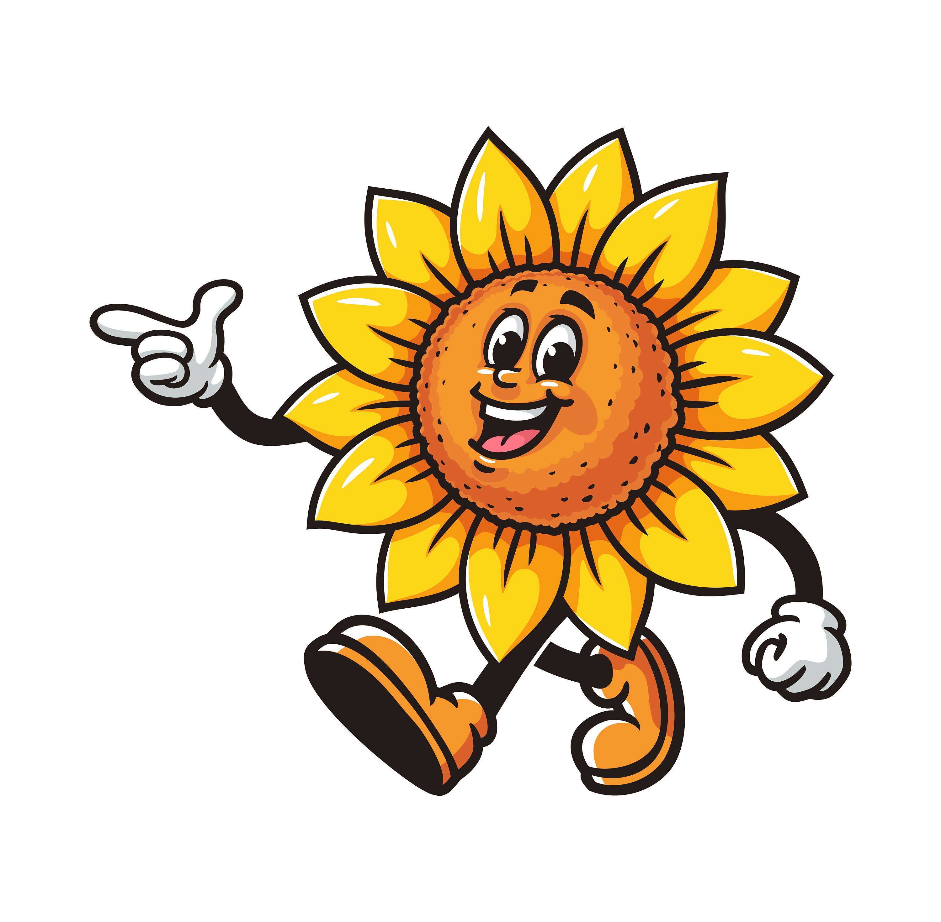 Walking Sunflower Cartoon Mascot Illustration Character Vector Clip-art ...