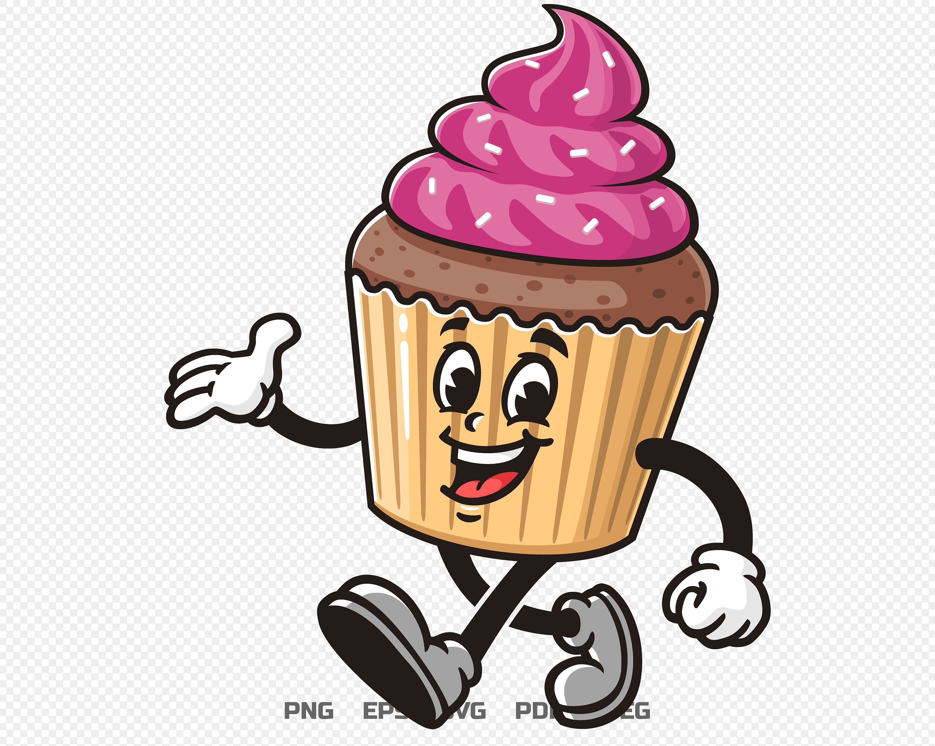 Walking Cupcake Cartoon Mascot Illustration Design Character Vector - Etsy