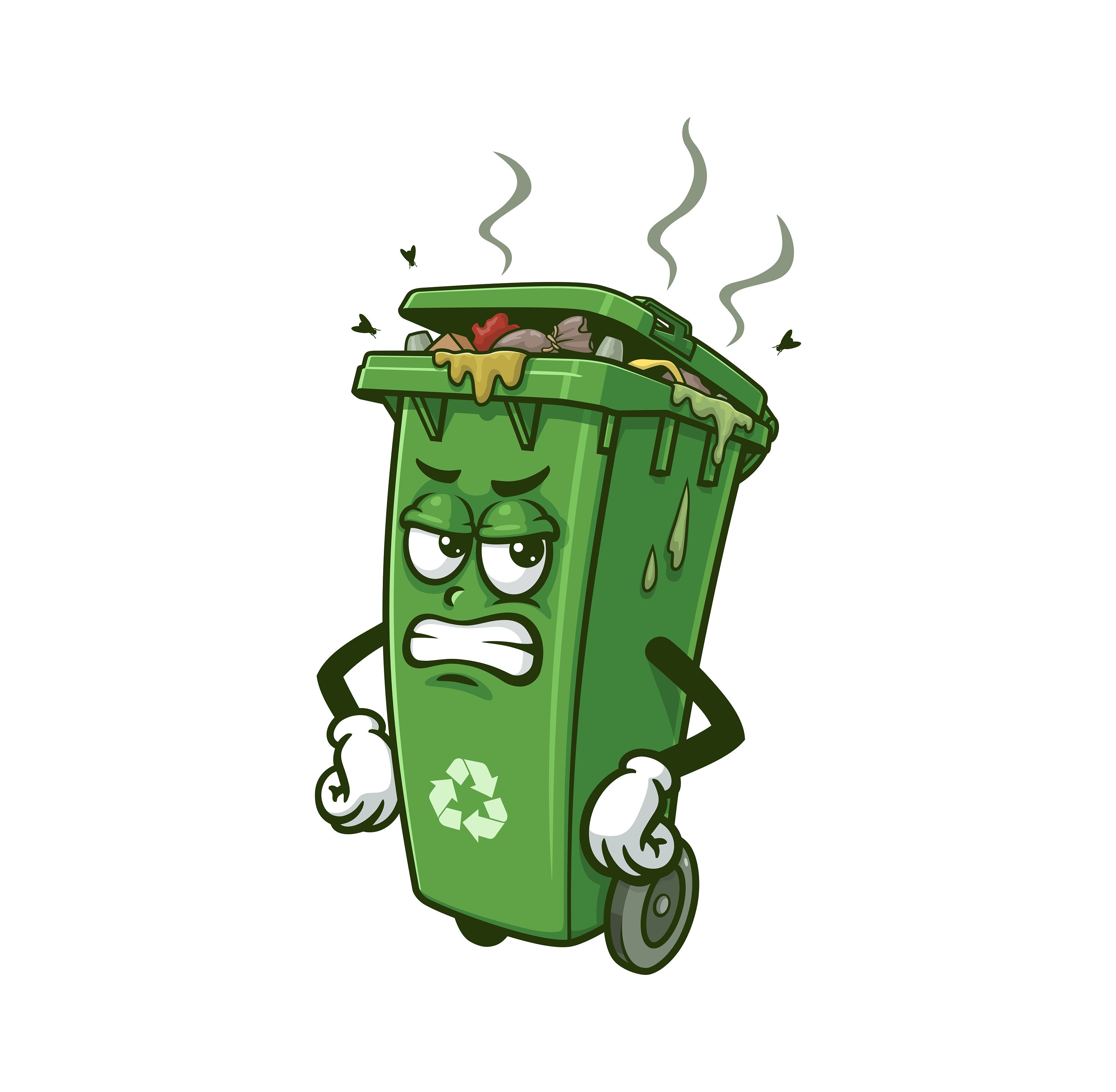Grumpy Dirty Trash Bin, Garbage Bin, Trash Can, Green, Cartoon Mascot ...