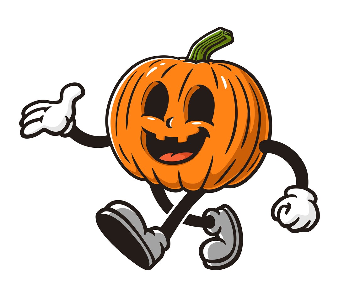 Walking Pumpkin Cartoon Mascot Illustration Design Character Clip Art ...
