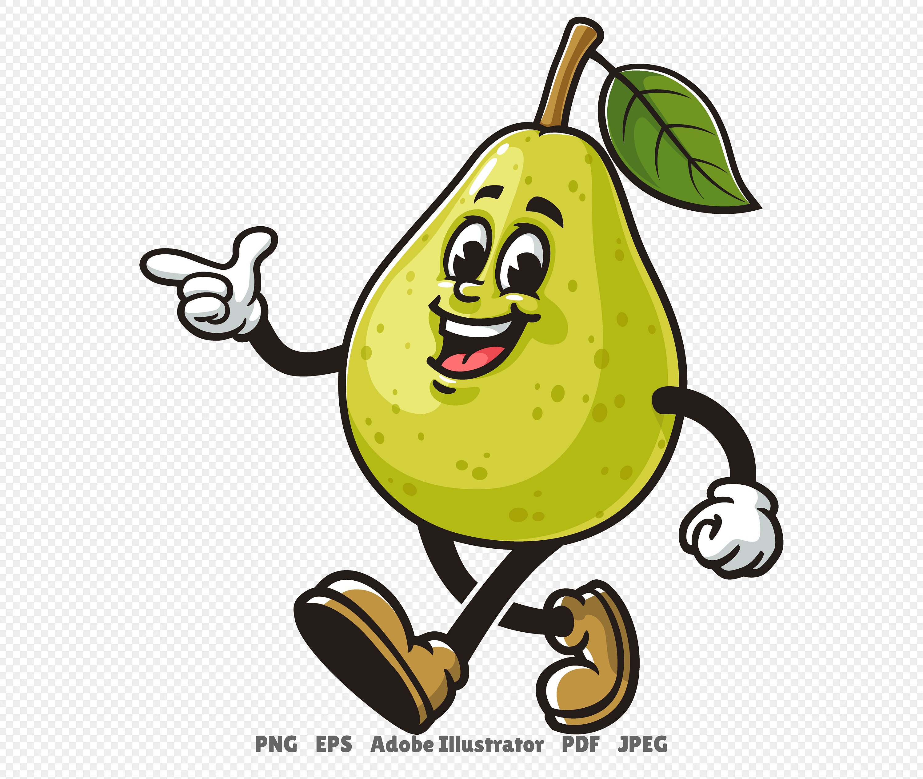 Walking Pear Cartoon Mascot Illustration Character Vector Clip-art Hand ...