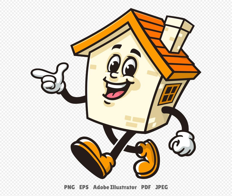 Walking House Cartoon Mascot Illustration Character Vector Clip-art ...
