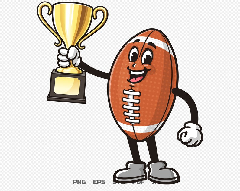 American Football Ball is Holding the Trophy, Cartoon Mascot ...
