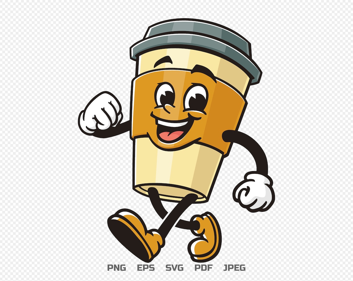 Walking Coffee Cup Cartoon Mascot Illustration Design Character - Etsy