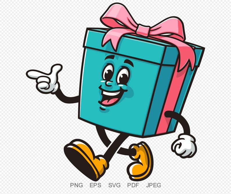 Walking Gift Box Cartoon Mascot Illustration Character Vector Clip-art ...