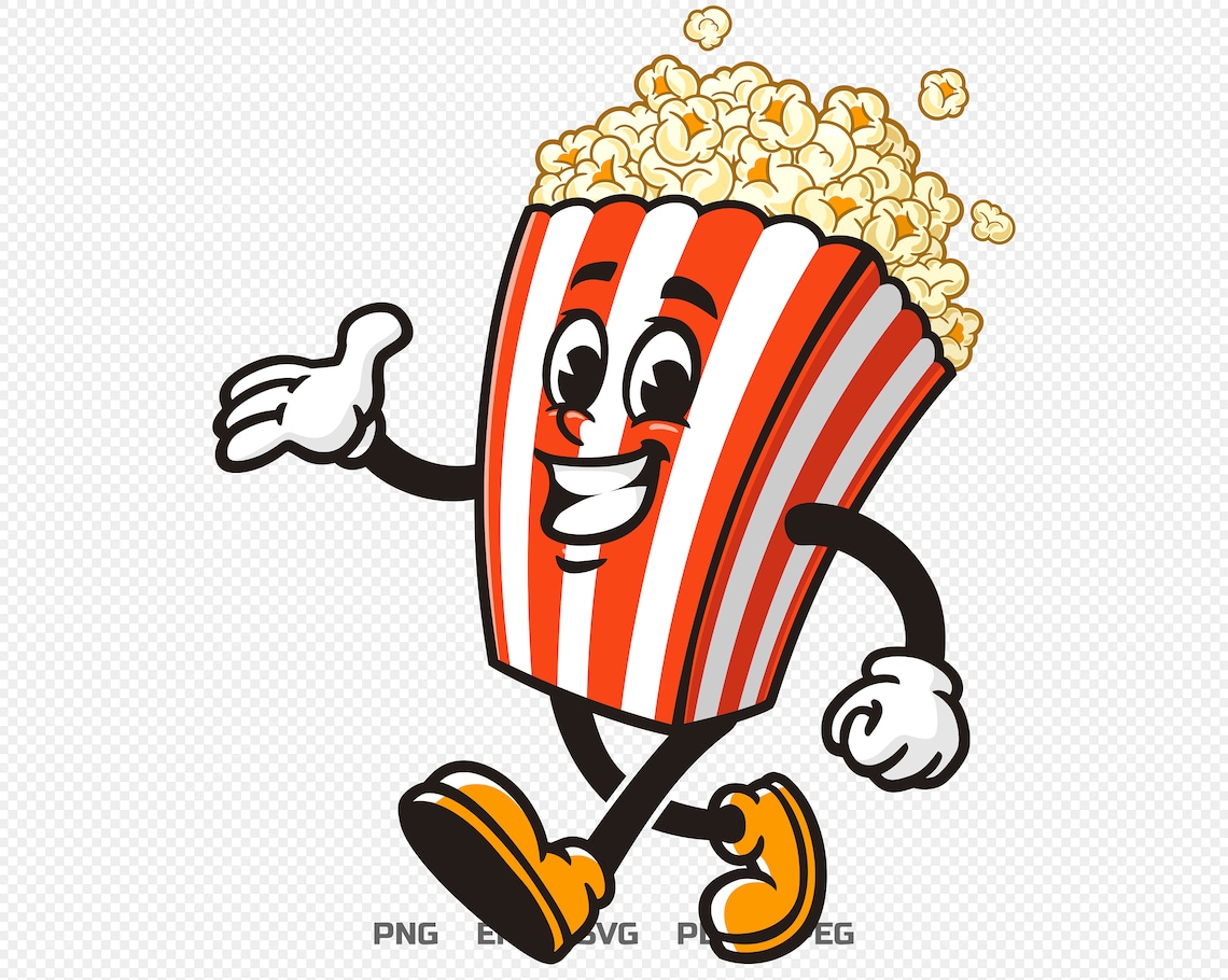 Walking Popcorn Cartoon Mascot Illustration Design Character Vector - Etsy