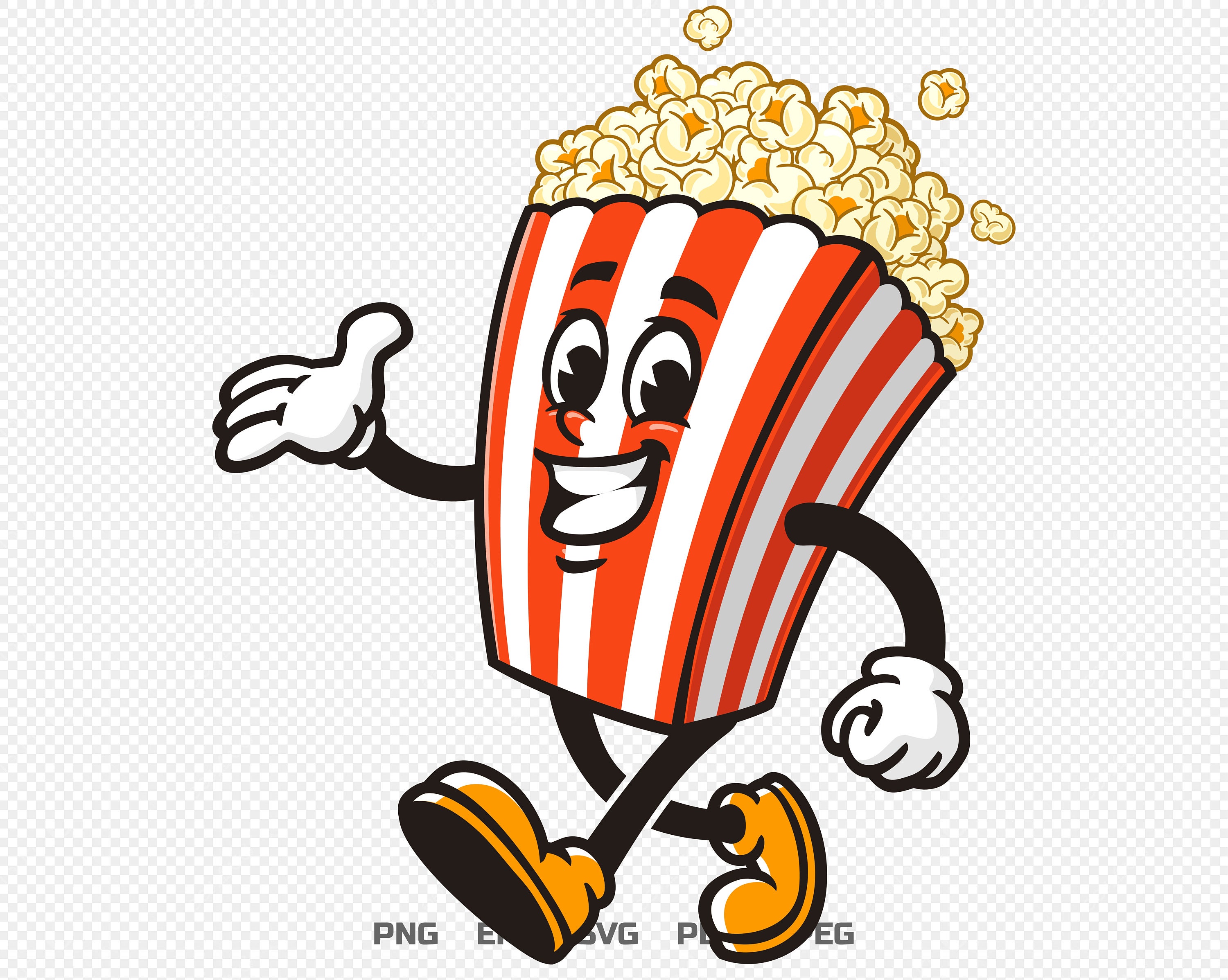 Walking Popcorn Cartoon Mascot Illustration Design Character Vector - Etsy