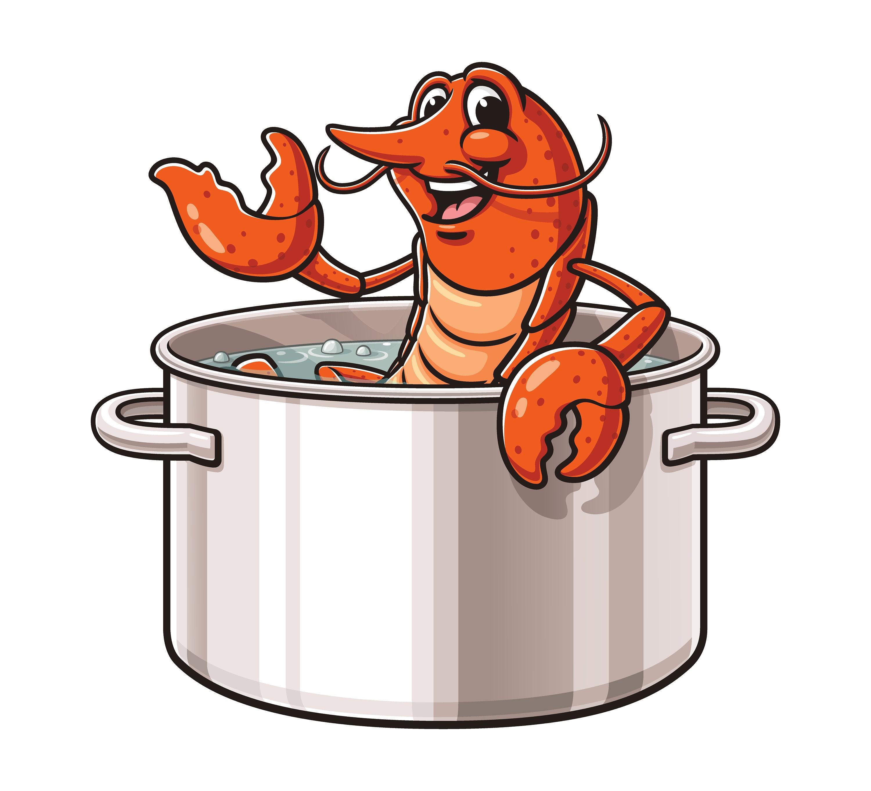 Funny Lobster in Boiling Pot, Cartoon Mascot Illustration Character ...