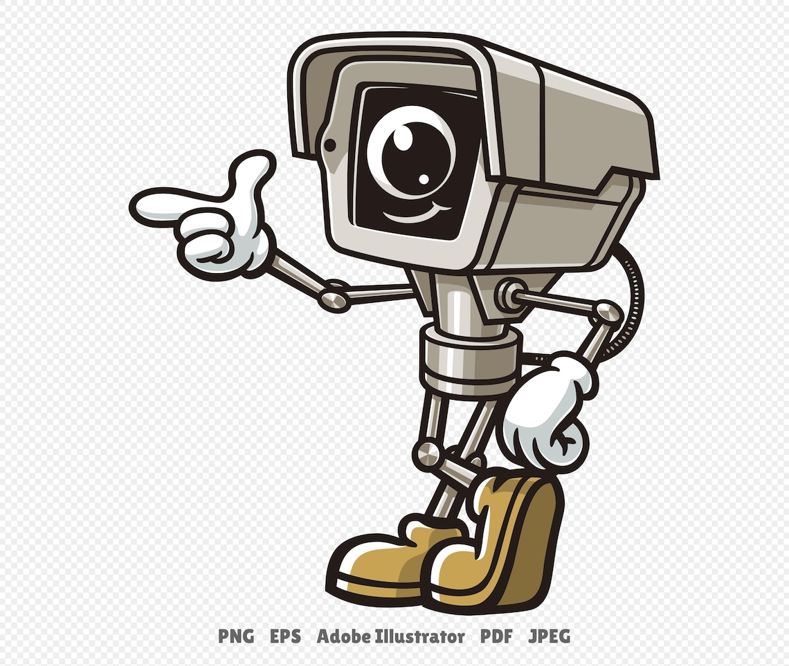 CCTV Camera Cartoon Mascot Illustration Character Vector Clip-art Hand ...