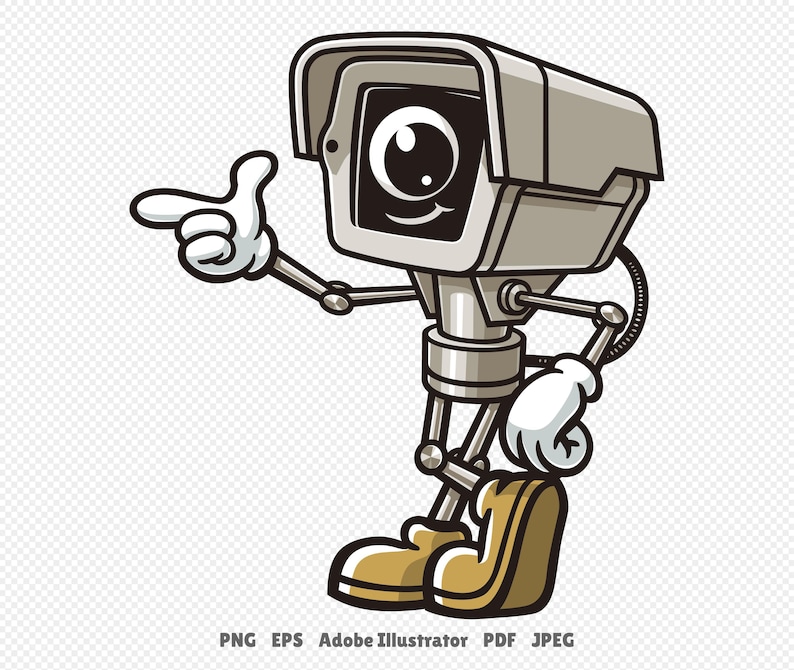 CCTV Camera Cartoon Mascot Illustration Character Vector Clip-art Hand ...
