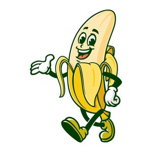 Walking Banana Cartoon Mascot Illustration Design Character - Etsy