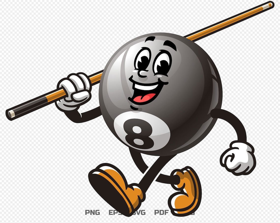 Billiard Ball With Cue Stick, Cartoon Mascot Illustration Character ...