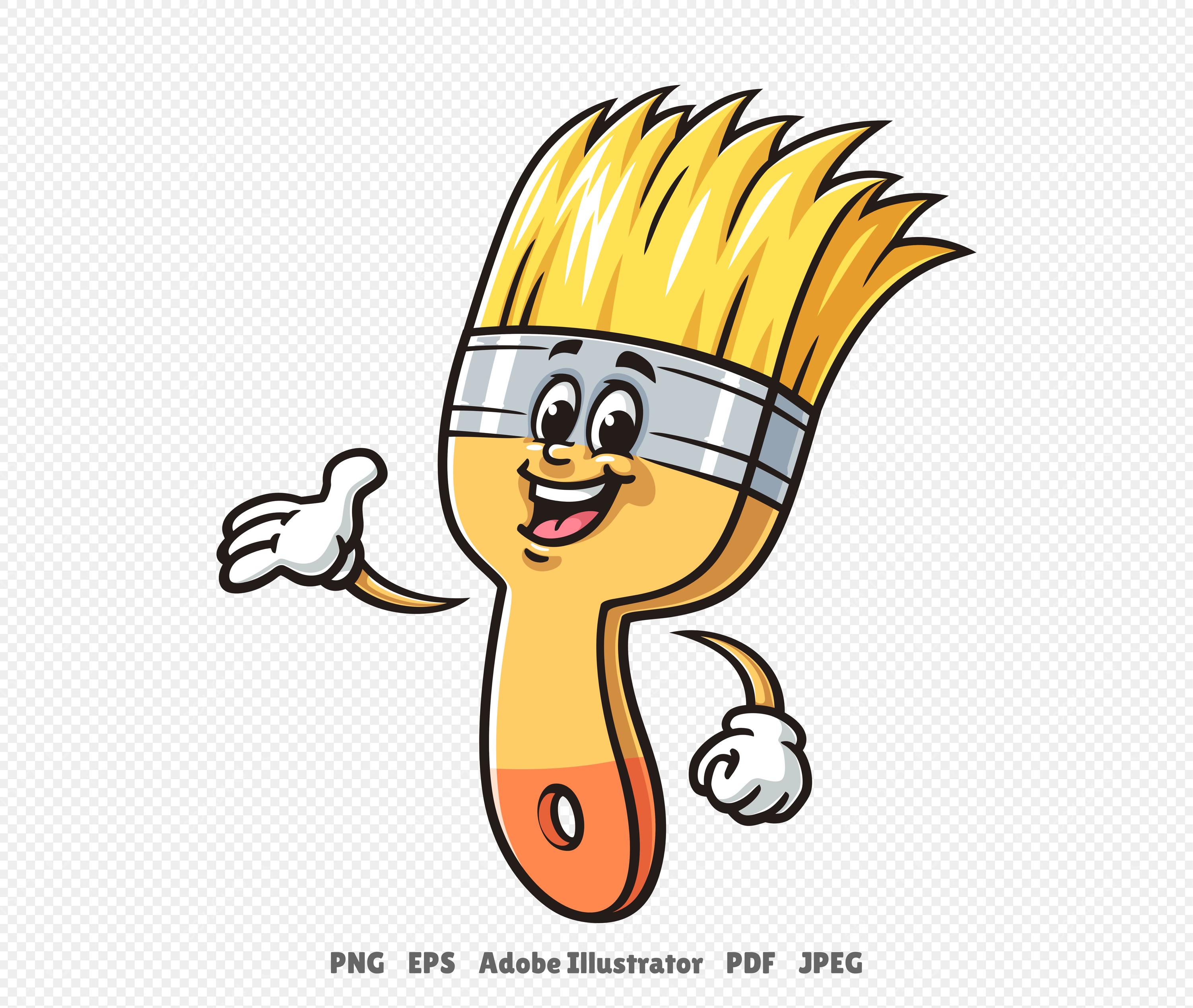 Paint Brush Cartoon Mascot Illustration Character Vector Clip-art Hand ...
