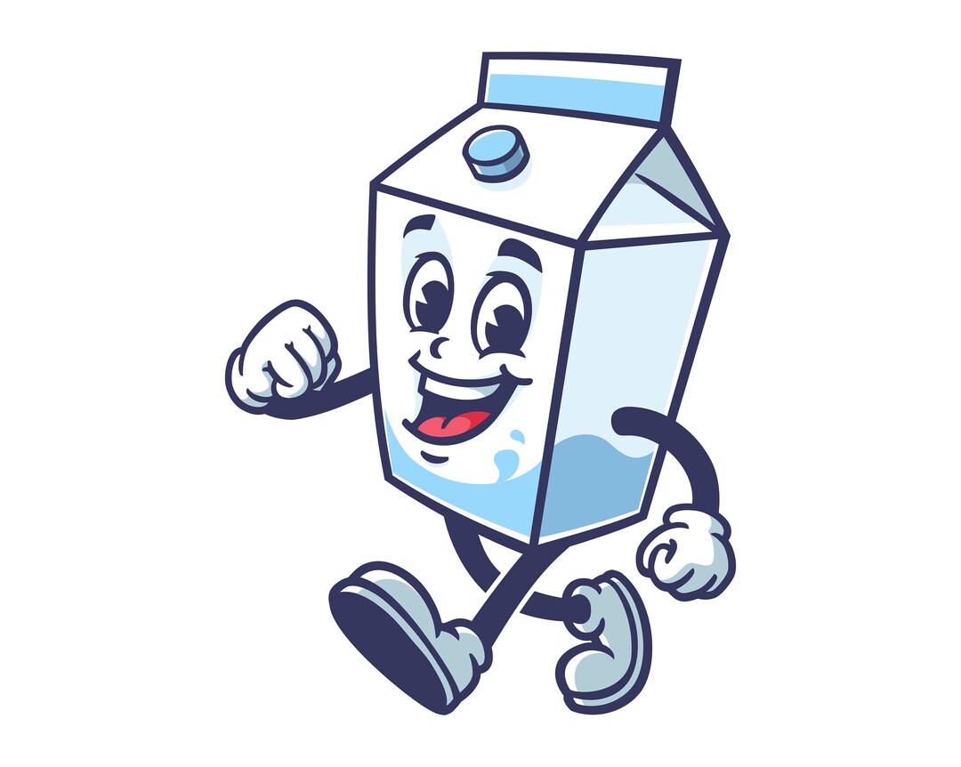 Walking Milk Box Cartoon Mascot Illustration Design Character Vector - Etsy