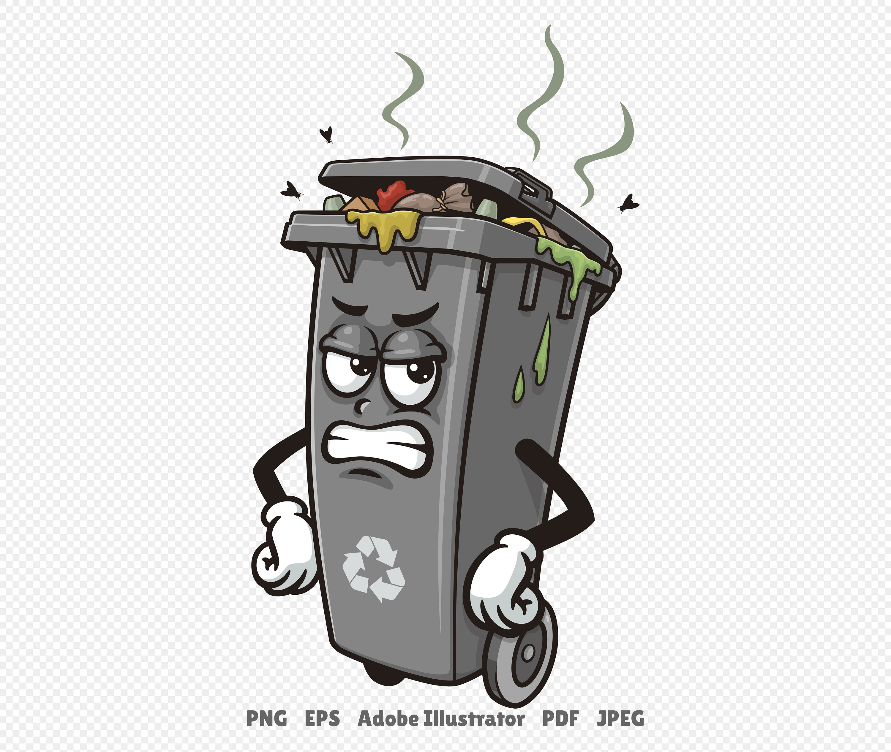 Grumpy Dirty Trash Bin, Garbage Bin, Trash Can, Cartoon Mascot ...