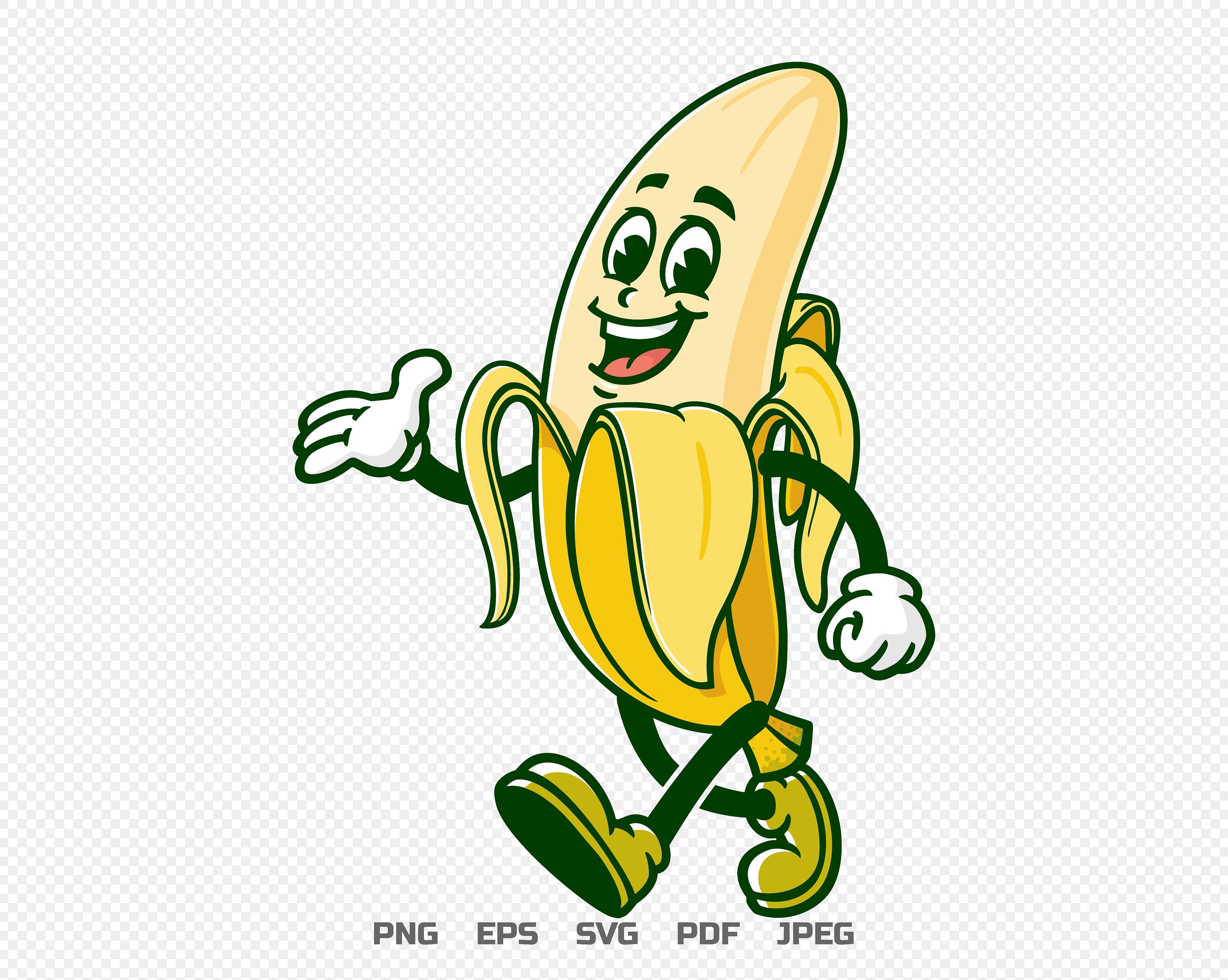 Walking Banana Cartoon Mascot Illustration Design Character Vector Clip ...